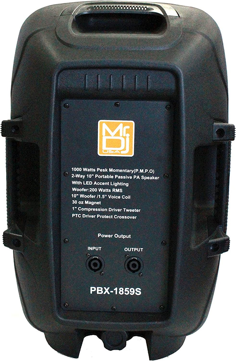 MR DJ PBX1859S 10" 2-Way PRO PA DJ Portable Passive Speaker with LED A ...